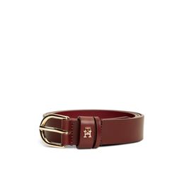 Tommy Hilfiger Damen Lederg&uuml;rtel "ESSENTIAL EFFORTLESS 2.5 cm breit GOLD"oxblood, Gr. 75, Rindsleder, G&uuml;rtel, Logoemblem, weiche Haptik, ovale