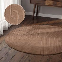 Wollteppich VIKOSA, H:15mm &Oslash;:120cmbeige, Wolle, Wohnzimmer, Teppiche, "Arcura", Wolle Handgemacht, Hoch-Tief-Effekt, Geometrisches Linien Wellendesign