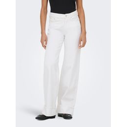 Only Damen Weite Jeans "ONLELLA MW WIDE FOLD UP DNM WHITE TAI"wei&szlig; denim, Gr. M, unifarben, Denim/Jeans, Obermaterial: 100% Baumwolle, Jeans,