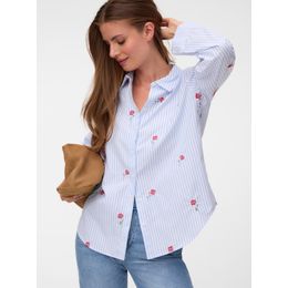 V&eacute;ro Moda VERO MODA Damen Hemdbluse "VMTIRA LS SHIRT WVN"hellwei&szlig; stripes:blau, emb, Gr. L, bestickt, gestreift, Web, Obermaterial: 58% Polyester, 42% Viskose,
