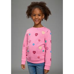 Scout M&auml;dchen Sweatshirt "Shirt in s&uuml;&szlig;em Herzen-Allover - NEU von Scout"pink gemustert, Gr. 104, bedruckt, gemustert, angeraute Sweatware,