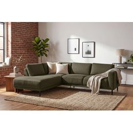 Ecksofa OTTO HOME, B:240cm H:78cm T:197cmkhaki, 100% PES, Wohnzimmer, Sofas, "Sveeva, L-Form, B.240 cm, schwarze Metallf&uuml;&szlig;e", langlebiger Webstoff,