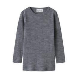 name it M&auml;dchen Langarmshirt "NMNWAX WOOL RIB LS TOP NOOS"folkstone gray, Gr. 110, unifarben, Feinripp, Obermaterial: 100% Wolle, Shirts, aus reiner