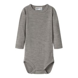 name it M&auml;dchen Langarmbody "NBNWAX WOOL RIB LS BODY NOOS", Gr. 56satellite, Rippstrick, Obermaterial: 100% Wolle, unifarben, Bodys, aus reiner