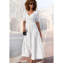 Lascana Maxikleid mehrfarbig Gr. 38 f&uuml;r Damen. V-Ausschnitt und Allover-Druck. Figurumspielend. Nachhaltig.