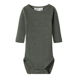 name it Kinder Langarmbody "NBNWAX WOOL RIB LS BODY NOOS", Gr. 62mulled basil, Rippstrick, Obermaterial: 100% Wolle, unifarben, Bodys, aus reiner