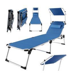 GARMIO&reg; Sonnenliege PALMAS blau, klappbare Gartenliege mit Sonnendach, Kopfpolster, Alu-Gestell