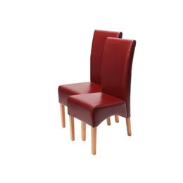 MCW 2er-Set Esszimmerstuhl Crotone, LEDER ~ rot, helle Beine