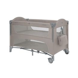 Kikkaboo Reisebett Milky Way, 2 Ebenen, seitliche &Ouml;ffnung, 2 R&auml;der, Netzfenster beige/braun