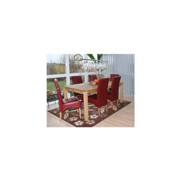 MCW 6er-Set Esszimmerstuhl K&uuml;chenstuhl Stuhl Crotone, LEDER ~ rot, helle Beine
