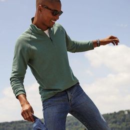 LANDS' END Strukturiertes Langarm-Shirt mit Troyer-Kragen SOCIAL/ACTIVE, Herren,  Gr&uuml;n, Elasthan/Lyocell (Viskose)/Polyester-Mischung, by Lands'