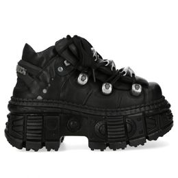 New Rock M-OVERZ106B-C1 Gothic-Stiefeletten aus klobigem schwarzem Leder im Metallic-Look