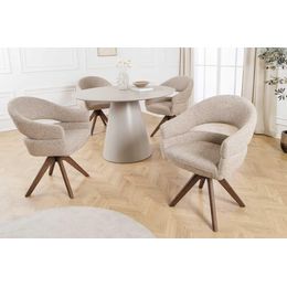 Riess Ambiente Drehbarer Stuhl ORGANIKO taupe beige Strukturstoff Holzgestell Walnuss mit Armlehne Riess-Ambiente Esszimmerstuhl K&uuml;chenstuhl Modern Natur Retro
