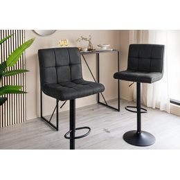 Riess Ambiente H&ouml;henverstellbarer Barhocker MODENA vintage grau Microfaser Metall schwarz mit Lehne drehbar Polsterstuhl Riess-Ambiente f&uuml;r K&uuml;che Tresenhocker...