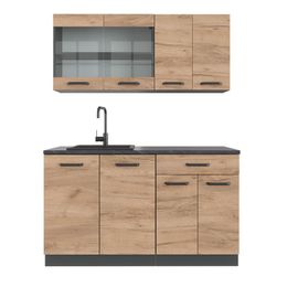VICCO Singlek&uuml;che, Honigeiche, Anthrazit, Holzwerkstoff, K&uuml;chenblock,Rechteckig, 140x81.6x46 cm, K&uuml;chen, K&uuml;chenzeilen & K&uuml;chenbl&ouml;cke, K&uuml;chenzeilen ohne Ger&auml;te