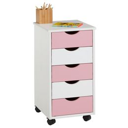 Idimex Rollcontainer, Wei&szlig;, Rosa, Holz, Kiefer, Mode, Quadratisch, 35x65x40 cm, FSC Mix, Arbeitszimmer, Container