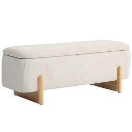 HOMCOM Truhenbank, Creme, Buchenholz, Echtholz,Buche, 1-Sitzer, F&uuml;llung: Schaumstoff, 44x44.5x111 cm, Esszimmer, B&auml;nke, Sitzb&auml;nke