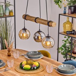 hofstein Koyoto Pendelleuchte Glas 15 cm Naturfarben, Schwarz, 3-flammig