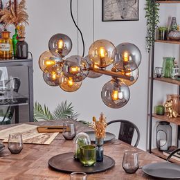 hofstein Gastor Pendelleuchte Glas 15 cm Bernsteinfarben, Rauchfarben, 10-flammig