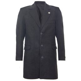 Langer Slim-Fit-Mantel aus anthrazitfarbener Wolle f&uuml;r Herren