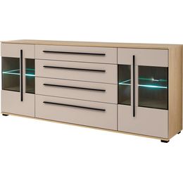 Sideboard Home Affaire, B:200cm H:86cm T:42cmeiche cremona toro, kaschmir matt, Holzwerkstoff, Wohnzimmer, Sideboards, "Cantara, moderner Schrank,
