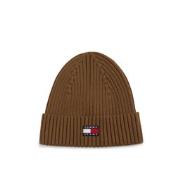 Tommy Jeans Herren Beanie "TJM HERITAGE CORE"warm khaki, Strick, Baumwolle, M&uuml;tzen, Rippstrick, Umschlag, normale Passform