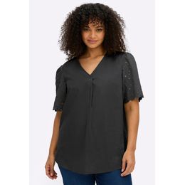 sheego Damen Longbluse, schwarz, Gr. 50, unifarben, 100% Baumwolle, Blusen