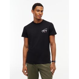 Tommy Jeans Herren T-Shirt "SLIM SIGNATURE CHEST TEE", schwarz, Gr. XXXL, unifarben, Single Jersey, Obermaterial: 100% Baumwolle, Shirts, Slim fit