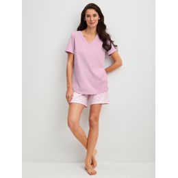 Calida Damen Shorty "Blooming Nights", Gr. XSfragrant lila, Single Jersey, Obermaterial: 100% Baumwolle, Homewear-Sets, Hose gebl&uuml;mt, Oberteil uni,