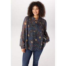 ANISTON PLUS Damen Schlupfbluseblau, braun, camel, wei&szlig;, Gr. 50, gebl&uuml;mt, gemustert, Chiffon, Obermaterial: 100% Polyester, Blusen, mit Blumen Muster