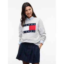 Tommy Jeans Damen Sweatshirt "TJW REG FLAG CREW"ice grau heather, Gr. L, bedruckt, meliert, Sweatware, Obermaterial: 100% Baumwolle, Sweatshirts,