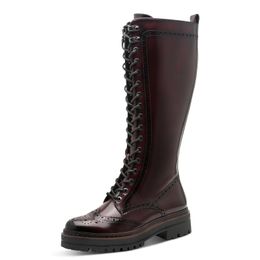 Tamaris Damen Schn&uuml;rstiefel, Gr. 37braun, Lederimitat, Lyralochung, unifarben, used, Schuhe, Blockabsatz, Langschaftstiefel mit trendiger Lyrolochung