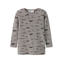 name it Jungen Langarmshirt "NMMWANG WOOL RIB LS TOP AOP NOOS", beige, Gr. 98, bedruckt, Strick, Obermaterial: 100% Wolle, Shirts, aus weicher und