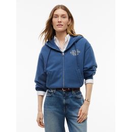 Tommy Hilfiger Damen Sweatjacke "STUDIO TOMMY ZIP-UP HOODIE SWT"aegean sea, Gr. S, bedruckt, Sweatware, Obermaterial: 100% Baumwolle, Sweatjacken,