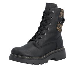 Rieker Damen Schn&uuml;rboots, Gr. 39schwarz, Lederimitat, Schuhe, Schn&uuml;rstiefelette mit Leo-Einsatz am Schaft