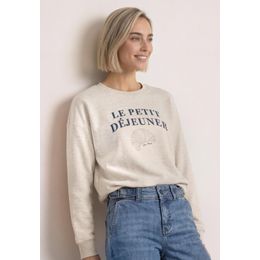 Street One Damen Sweatshirtstone sand meliert, Gr. 38, bedruckt, Sweatware, 60% Baumwolle, 40% Polyester, Sweatshirts, mit Wording-Print