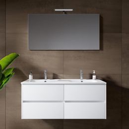 RIHO Porto Schrank mit Square Doppelwaschtisch, mit Spiegel Square B: 121,5 cm, F014011DP0+W018011005+F014017ALU+204927, Square