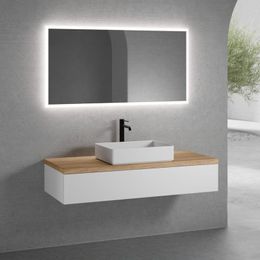 neoro n50 Unterschrank B: 140 cm mit 1 Auszug, Waschtisch B: 58 cm wei&szlig; matt, mit n30 Spiegel,, BN0065WM+BN0492WM+BN0408W1+BN0006MI,