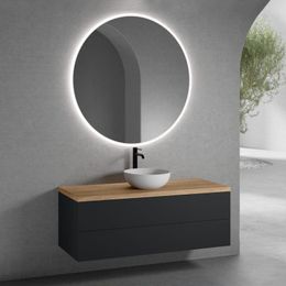 neoro n50 Unterschrank B: 140 cm mit 2 Ausz&uuml;gen, Waschtisch &Oslash; 45 cm wei&szlig; matt, mit n30 Spiegel,, BN0106WM+BN0496BM+BN0408W1+BN0012MI,