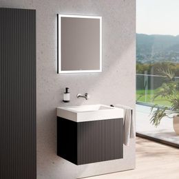 neoro n50 stripes Unterschrank B: 60 cm mit 1 Auszug, schwarz matt profiliert, mit Spiegel, Waschtisch area, BN0157WM+BN0491BBM+BN0014MI,