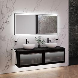neoro n80 albus Unterschrank B: 160 cm mit 2 Ausz&uuml;gen, mit profilierter Glasfront, mit Spiegel, 2 Waschtische &Oslash; 40 cm,,