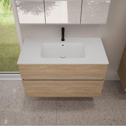 evineo ineo5 evo Unterschrank B: 100 cm mit 2 Ausz&uuml;gen, Slim-Waschtisch wei&szlig; matt,, BE0836WM+BE0958OA,