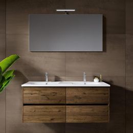 RIHO Porto Schrank mit Wave Doppelwaschtisch, mit Spiegel Wave B: 121,5 cm, F014011DP7+W018010005+F014017ALU+204927, Wave