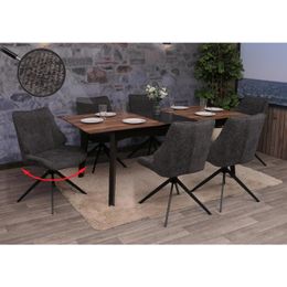 6er-Set Esszimmerstuhl MCW-O48, K&uuml;chenstuhl, drehbar Auto-Return, Stoff/Textil Chenille (320g/m&sup2;) &Ouml;ko-Tex ~ grau