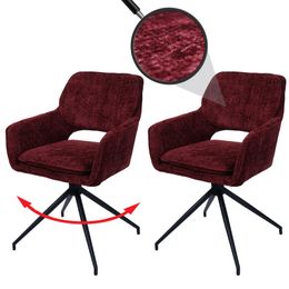 2er-Set Esszimmerstuhl MCW-N74, K&uuml;chenstuhl, drehbar Auto-Return, Stoff Chenille (490g/m&sup2;) &Ouml;ko-Tex ~ bordeaux