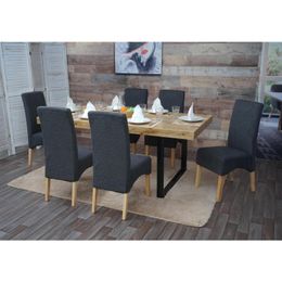 MCW 6er-Set Esszimmerstuhl Crotone, K&uuml;chenstuhl Stuhl, Stoff/Textil MVG-zertifiziert ~ dunkelgrau, helle Beine