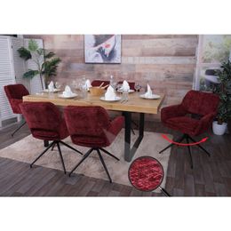 6er-Set Esszimmerstuhl MCW-N74, K&uuml;chenstuhl, drehbar Auto-Return, Stoff Chenille (490g/m&sup2;) &Ouml;ko-Tex ~ bordeaux