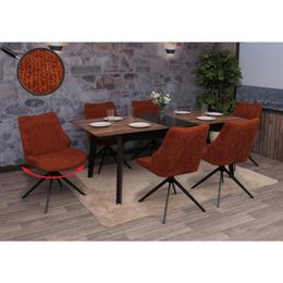 6er-Set Esszimmerstuhl MCW-O48, K&uuml;chenstuhl, drehbar Auto-Return, Stoff/Textil Chenille (320g/m&sup2;) &Ouml;ko-Tex ~ rotbraun