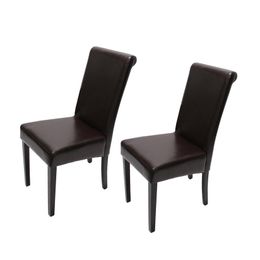 MCW 2er-Set Esszimmerstuhl Stuhl K&uuml;chenstuhl Lecce II, Leder ~ braun, dunkle Beine