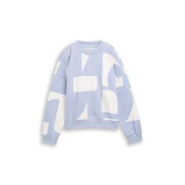 Tom Tailor Denim Damen Loose Fit Sweatshirt mit Muster, blau, Gemustert, Gr. XXL